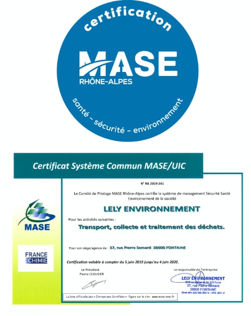 Certification MASE - Lely Environnement